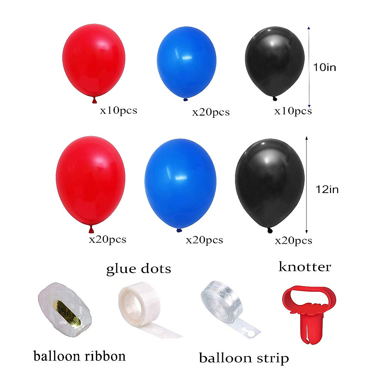 Red Blue Black Balloon Arch Kit - 104pcs 16ft Balloon Strip for Boys Kids Party Backdrop, Birthday, Graduation Balloon Decor Supplies