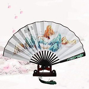 Liudan Folding Fan Fan Men and Women Folding Fan Hand-Painted Ancient Style Creative Men and Women Yuqing Kunlun Fan Costume Props Chinese Style Gift