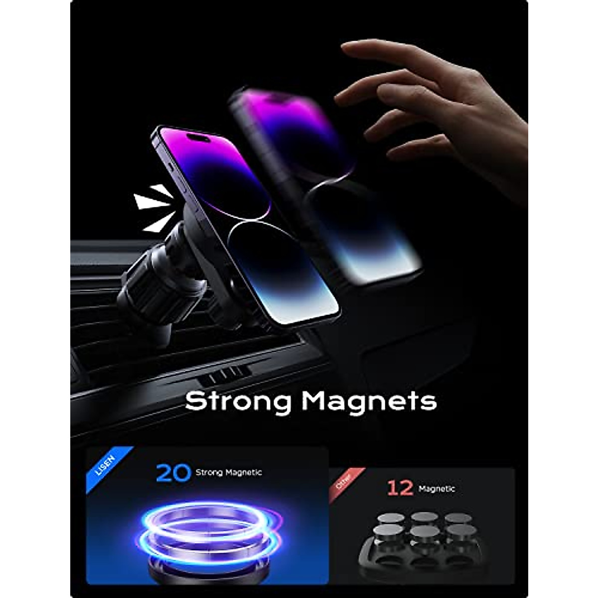 LISEN Fits MagSafe Car Mount for iPhone Holder [20 Strongest Magnets] Magnetic Phone Holder for Car Vent Car Accessories Cell Phone Holder Mount for iPhone 14 13 12 Pro Max Mini Plus MagSafe Case