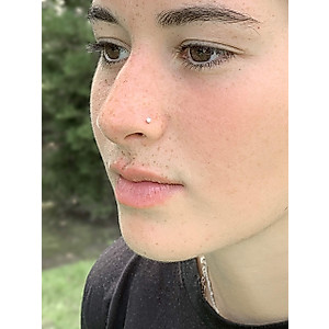 Lavari Jewelers 20 Gauge L-Shape Nose Stud Ring for Women in 14k White Gold with 2 mm Cubic Zirconia