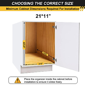 FULGENTE Pull Out Cabinet Drawer Organizer for Lid Cookware 11" W x 21" D 2 Tier Slide Out Kitchen Shelves Storage for Pots and Pans Roll Out Pot Top Shelf for Cabinet Wire Frame Chrome Finish