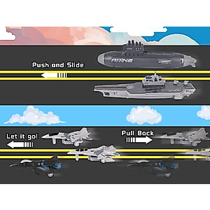 Crelloci Aircraft Carrier Military Naval Ship Toy Play Set with Small Scale Model Planes Fighter Jets, Battleship and Supply Ship for Kids Boy Girl Age 5+ Party Favors Gifts