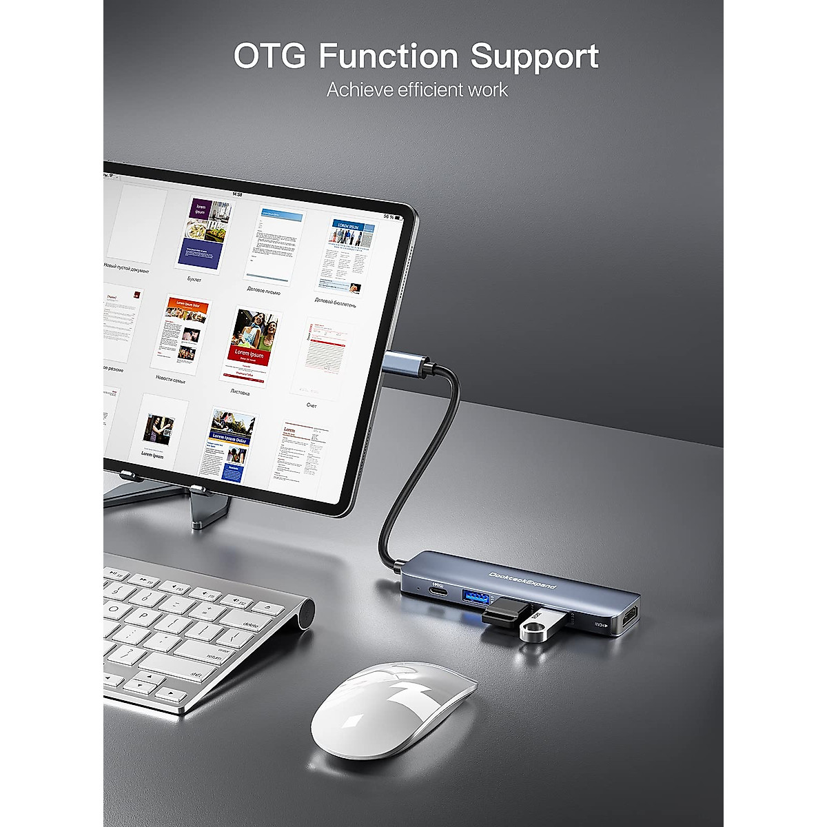 USB C HUB, DockteckExpand USB-C Multiport Adapter 5 in 1 with 4K HDMI, 100W Power Delivery, 3 USB 3.0 Data Ports for MacBook Pro/Air, iPad Pro/Air/Mini 6 and More