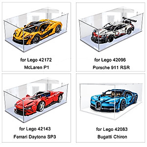 Thickened Clear Acrylic Display Case with Wood-Plastic Base for Lego 42096 42172 42143 42083 42156 Figures Transparent Box Large Organizer Protection, White Inside 23.6X11.8X7.9inch