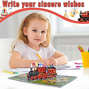 GREETING ART Happy Birthday Train Pop Up Card,3D Greeting Card for Birthday, Pop Up Birthday Card for Kids Boys Men Grandson Friends Daughter Son (Train Birthday Card)