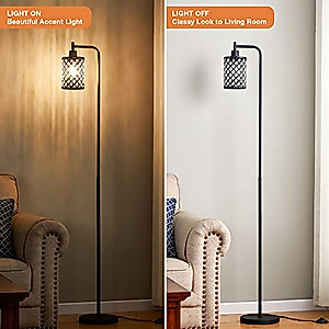 Hong-in Crystal Floor Lamp - Tall Lamp with 6W LED Bulb, Modern Standing Floor Lamps for Living Room with Foot Switch, Black Floor lamp for Bedroom Office Reading Dining Room Kitchen, 64.6 Inch