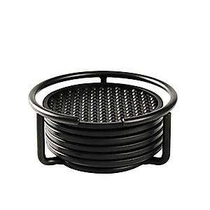 Spectrum Diversified Euro Set Set of 6 Waterproof, Flexible Holder, Coasters for Hot & Cold Drinks, 1, Black