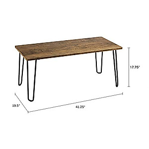 Lavish Home Coffee Table with Hairpin Legs, (L) 41.25” x (W) 19.5” x (H) 17.75”, Brown