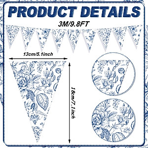 5 Pieces Blue White Vintage Floral Paper Pennant Garland Wedding Garland Triangle Banner for Wedding Bridal Shower Outdoor Decoration