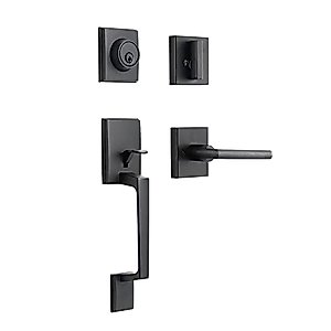 NeuType Front Door Handle Set Entrance Door Lock Set Matte Black Heavy Duty Entry Handle Set with Lock, with Single Cylinder Deadbolt and Lever Handle, Compatible with Right & Left Handed Doors