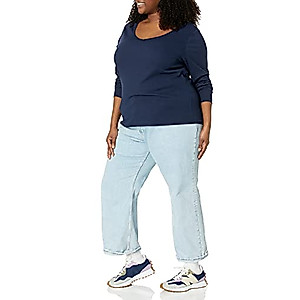 Amazon Essentials Women's Slim-Fit Layering Long Sleeve Knit Rib V-Neck (Available in Plus Size), Pack of 2, White/Navy, 3X