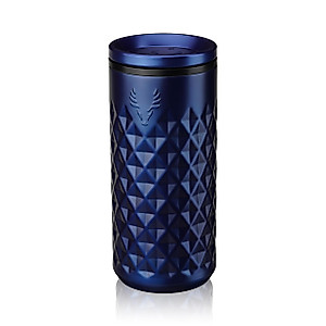 Viski Paragon Insulated Cocktail Tumbler, Insulated Highball Glasses Stainless Steel Highball Glasses with Ceramic Coating 16oz Blue Set of 1