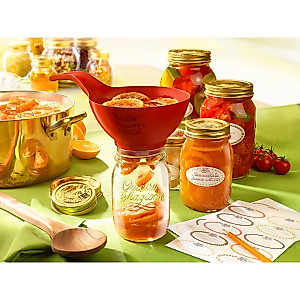 Bormioli Rocco Quattro Stagioni 18-Piece Canning Starter Set (4) 8.5 and (4) 17-Ounce Jars (8) Caps, Funnel, Recipe Book