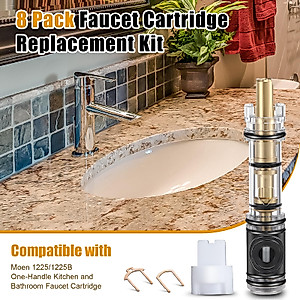 Hohean 8 Pack Dual Seal Cartridge Replacement Compatible with Moen 1225 1225B Cartridge, One Handle Kitchen and Bathroom Faucet Cartridge Fits Single Handle Faucet Showers, Brass