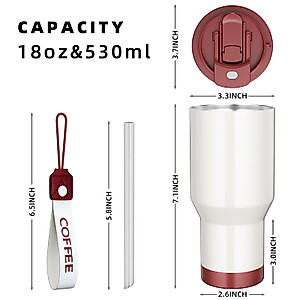 Weisidi Coffee Mug - 18 oz (530ml) Stainless Steel Vacuum Insulated Tumbler - Spill Proof Travel Coffee Tumbler - Keeps Drinks Hot and Cold - Coffee Travel Mug Spill Proof Leak Proof (white-red)