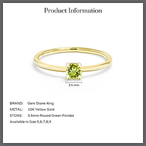 Gem Stone King 10K Yellow Gold 3.5MM Round Gemstone Birthstone Solitaire Engagement Ring | Wedding Anniversary Promise Gold Ring For Women | Available In Size 5, 6, 7, 8, 9
