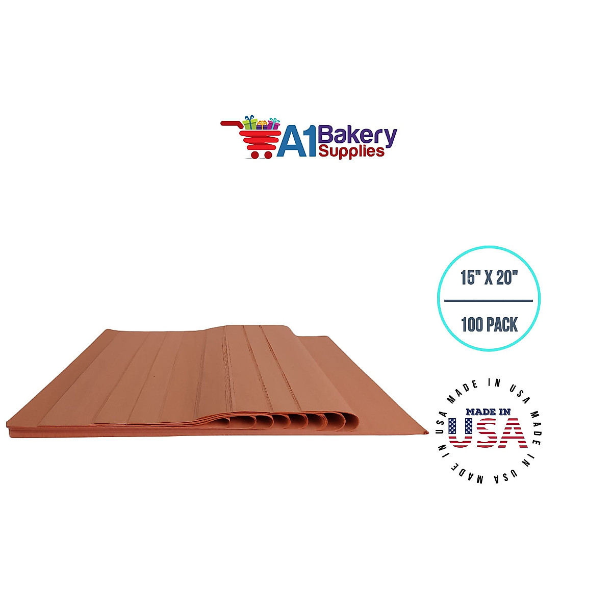 A1 Bakery Supplies Terra Cotta Gift Wrap Tissue Paper 15 Inch X 20 Inch - 100 Sheets Premium Quality Gift Wrap Paper Made in USA