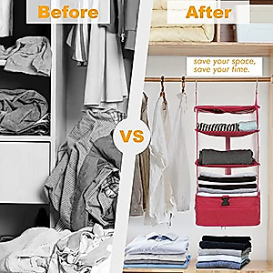 Surblue Hanging Closet Storage Bag Collapsible 3-Shelf Washable Oxford Fabric with 2 Hooks (L 11.41 * 11.41 * 19.68in, Black)
