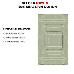 TALVANIA Bath Towel Set - Luxury Hotel Bath Towels 100% Ring Spun Cotton 8 Piece Towel Set; 2 Bath Towels, 2 Hand Towels and 4 Washcloths Perfect for Bathrooms, Guest Room, Spa or Hotels (Mint Green)