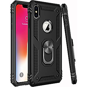 LUMARKE iPhone X Case,iPhone Xs Case with Glass Screen Protector,Military Grade 16ft. Drop Tested Cover with Magnetic Kickstand Protective Phone Case for iPhone Xs/iPhone X Black