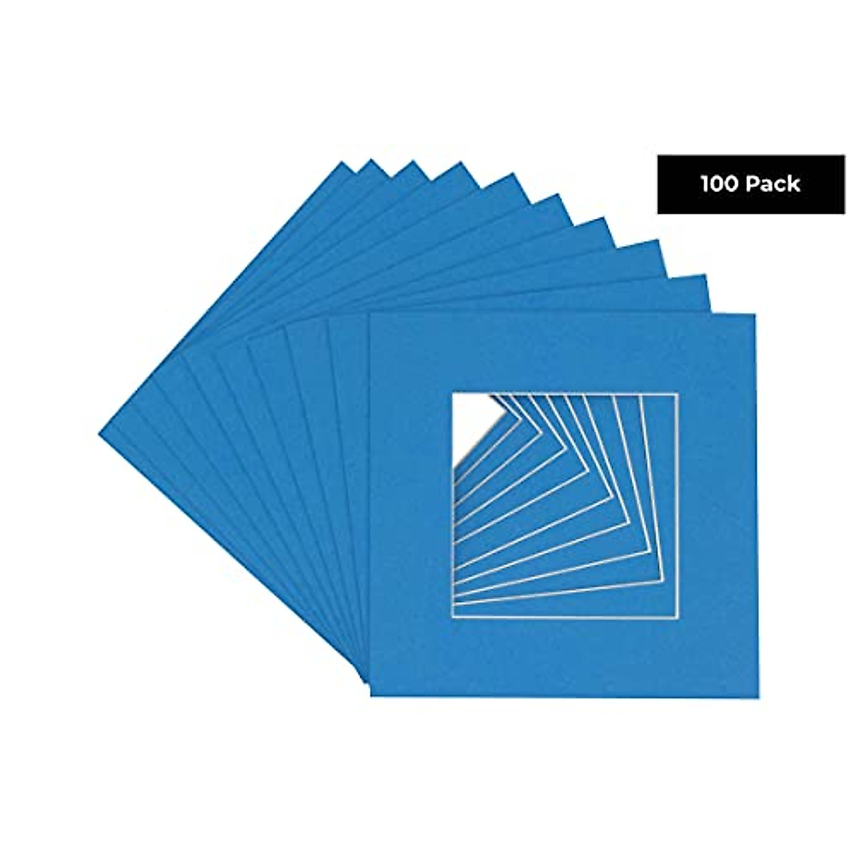 12x12 Mat for 8x8 Photo - Precut Bay Blue Picture Matboard for Frames Measuring 12 x 12 Inches - Bevel Cut to Display Art 8 x 8 Inches - Acid Free Pack of 100 MATS with Backing Boards & Clear Bags