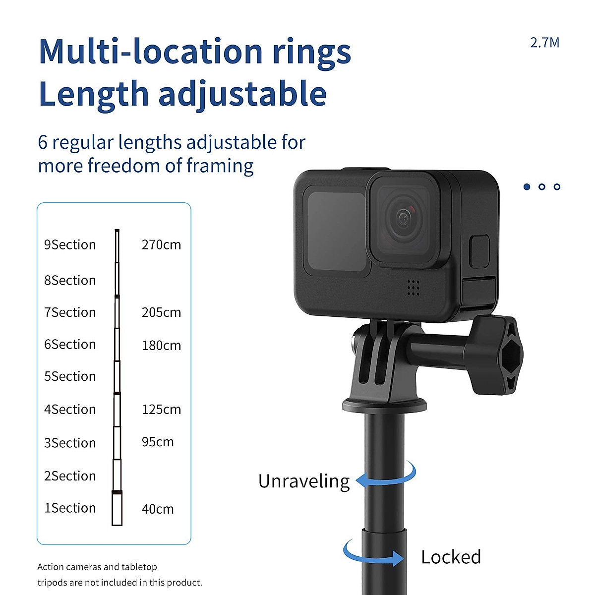 TELESIN G2 Long Selfie Stick Invisible - 2.7M 106" Waterproof Carbon Fiber Extension Pole for GoPro Max Hero 13 12 11 10 9 8 7 6 5 Insta360 X3 X4 Go3 Ace Pro DJI Action 3 4 5 Osmo Pocket 3 Accessory