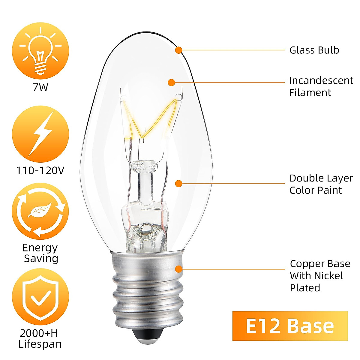 Jahy2Tech 6Pcs Flea Trap Replacement Light Bulbs C7 E12 Night Light Bulbs 130V 7W Incandescent Equivalent for Most Flea Traps