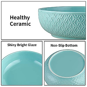 DUS Pasta Salad Soup Bowls set,8 Inches Ceramic Pasta Bowl with Embossment (Pala blue turquoise, pattern' style)