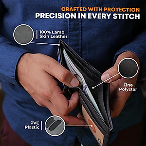 Leather Impressions Slim Genuiue Leather Wallet for Men - Bifold wallets for Men with 1 ID window,8 Card Holder,2 Money Holder-Premium Mens Wallet leather an excellent gift (Minimalist, Black)