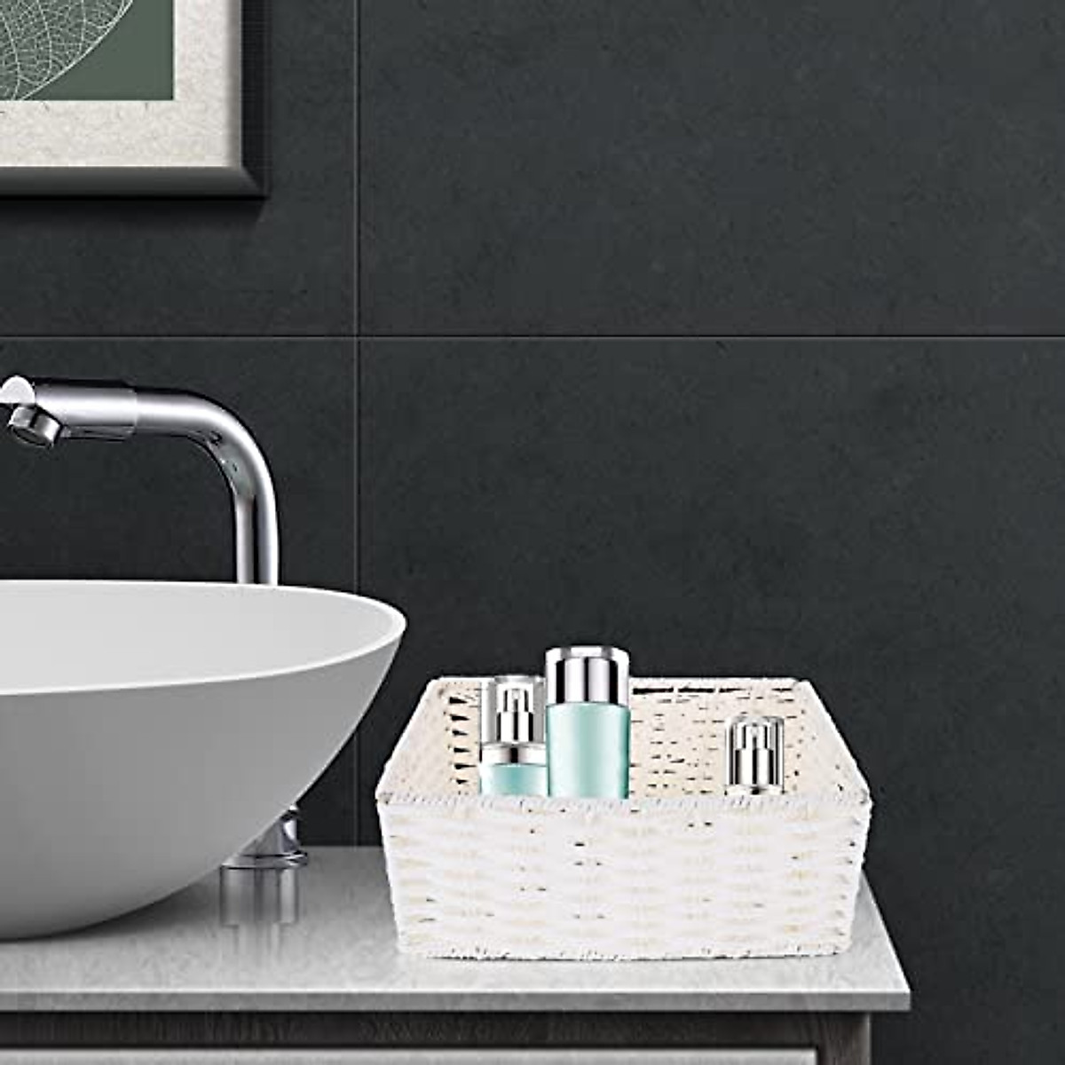 IMIKEYA Water Hyacinth Storage Baskets Woven Storage Basket Key Holder Shelf Basket Drawer Organizer Square Storage Basket Toilet Roll Basket