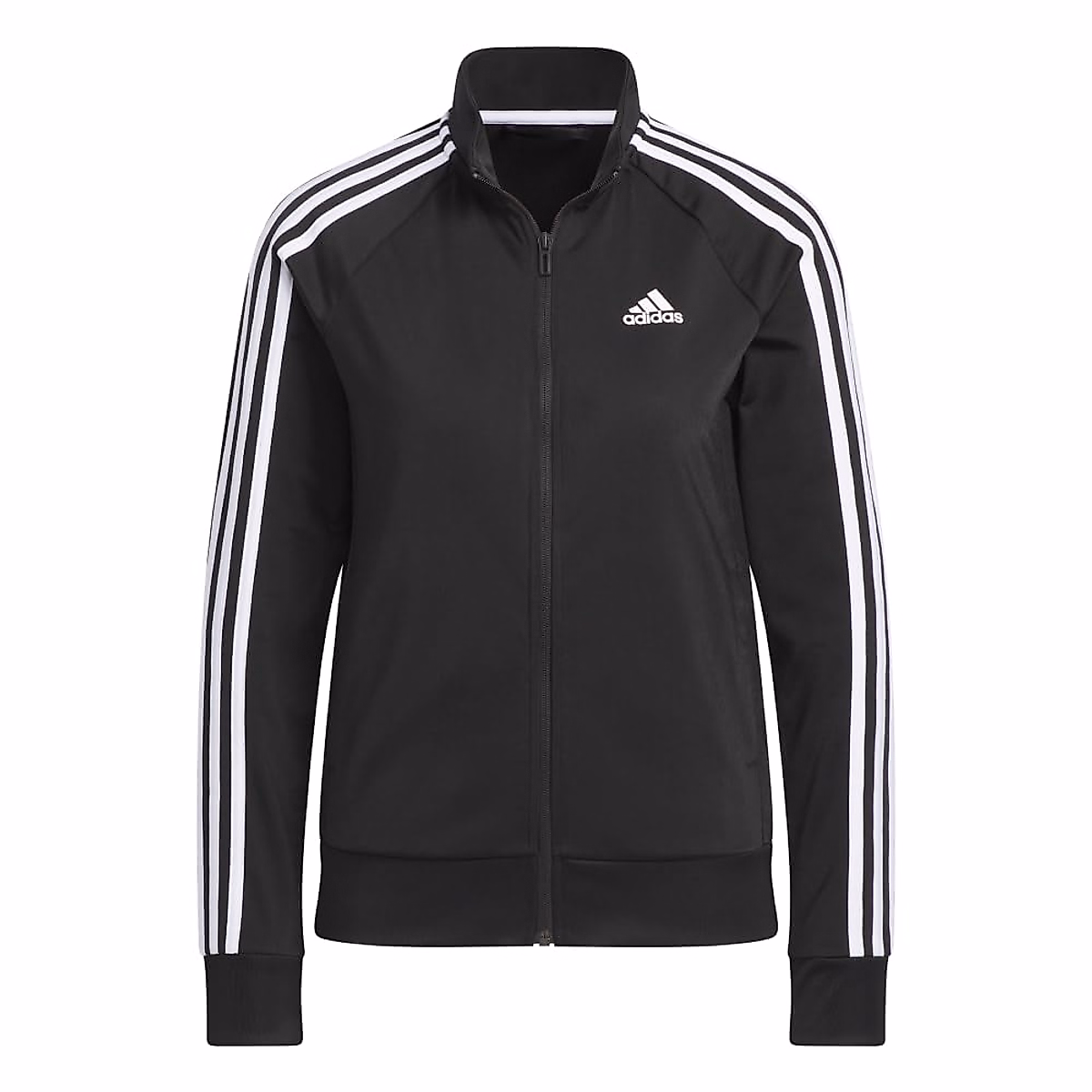 adidas Women's Essentials Warm-Up Slim 3-Stripes Track Top, Black, Small