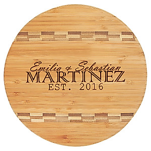 Personalized Round Cutting Board, Custom Engraved Monogram Block Inlay Cutting Board for Wedding, Gift for Mom, Housewarming, Anniversary (Large: 11 3/4'')