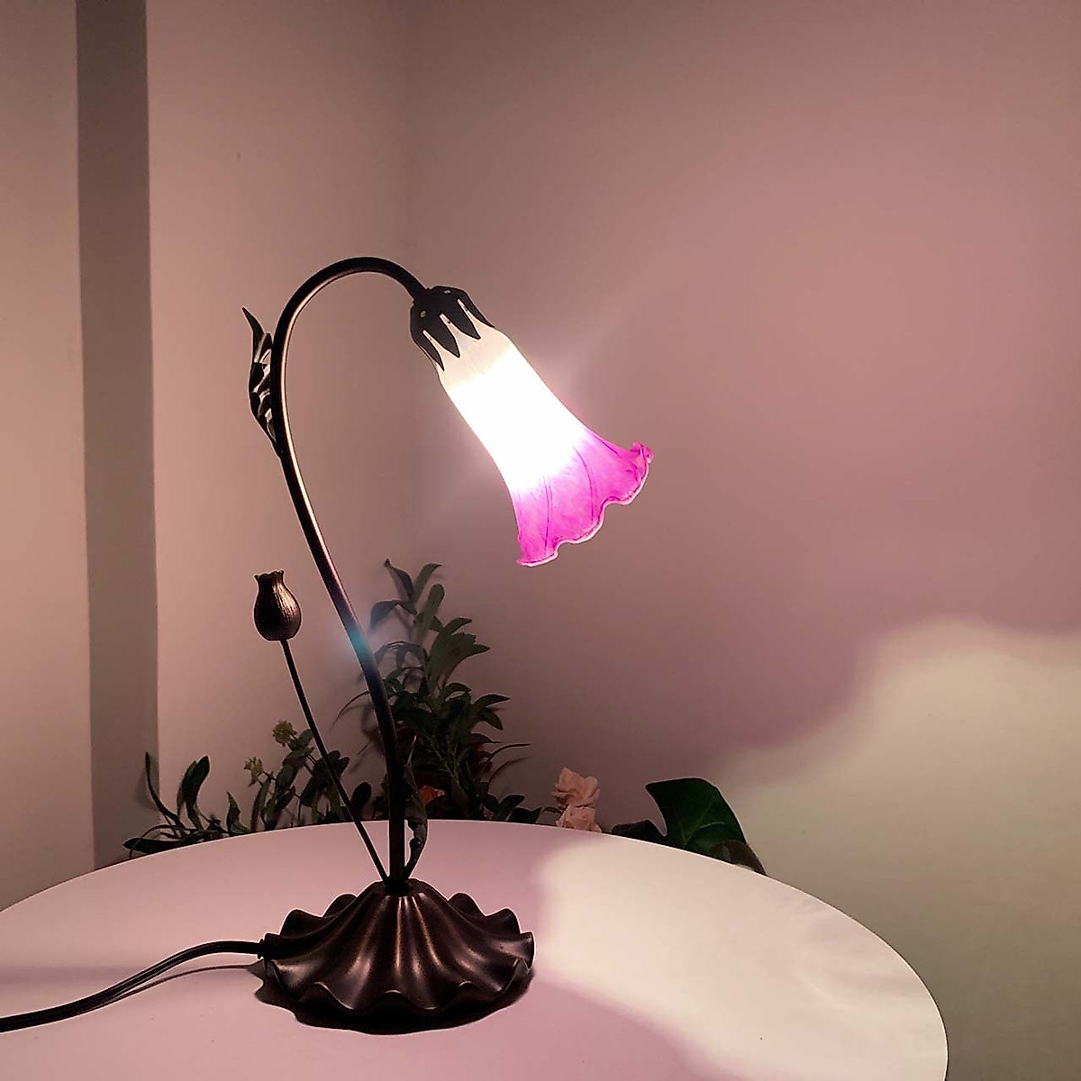 Bieye LS03 Lily Flower Blown Glass Lampshade (White Purple, Opening I.D. 1.26" x O.D. 1.5")