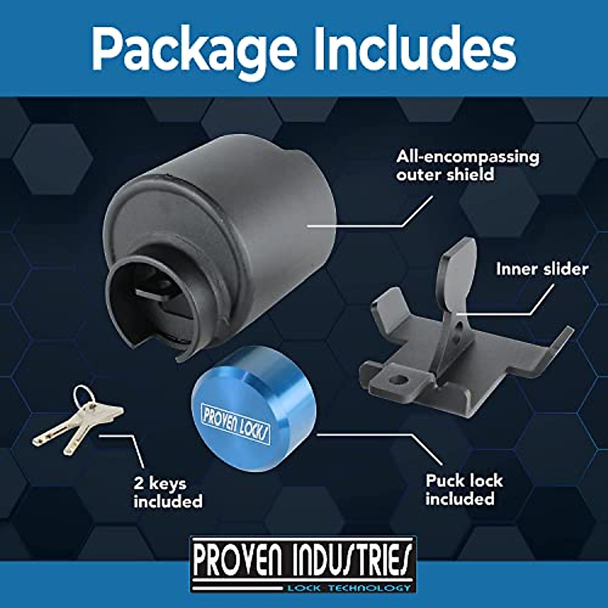 Proven Industries Model 2516 Trailer Lock, Fits 2 5/16-Inch Couplers, Secures Safety Chains, Made in The USA, (Blue)