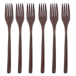 Wooden Forks for Eating Desserts, Chips, Snacks, Cereal, Salad, Fruit, ADLORYEA 6 Pieces Wood Fork, 9 Inch Long Handle Reusable Japanese Style Handmade Kitchen Utensil