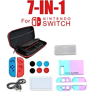 Nintendo Switch Mario Red & Blue Edition with Red Joy-Con, Blue Dock - 6.2" Touchscreen LCD Display, 32GB Internal Storage, 802.11AC WiFi, Bluetooth 4.1, Type-C - 7-in-1 Carrying Case