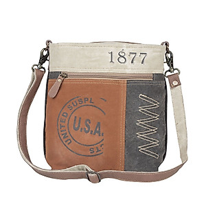 Myra Bag Wenge Vintage Purse - Canvas and Leather Crossbody Bags for Women, Brown, Gray and Ivory Patchwork Design Vintage Purses for Women, Canvas Purses for Women