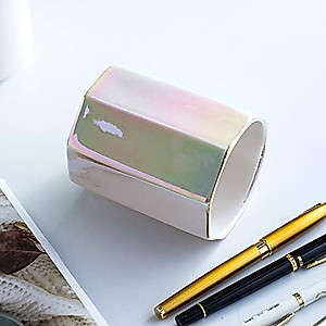 YOSCO Ceramic Desk Pen Holder Stand Cute Pencil Cup Pot Desk Organizer Makeup Brush Holder (Pearl)