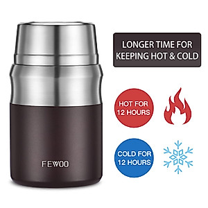 FEWOO Thermos for Hot Food, Vacuum Insulated Soup Containers, 24oz Stainless Steel Lunch Box for Kids Adults, Thermal Food Jar for School Office Travel (Brown)