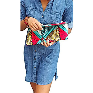 Red, Turquoise, white African Print Clutch Purse