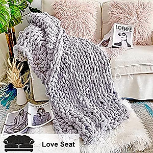 Mansmerton Chunky Knit Blanket Throw-Large50"x60"Grey-Warm Soft crochet Chenille Yarn Thick Knit Blanket for Bed-cozy Cable knit queen Blanket-Big Weighted Chunky Blanket-Boho Home Decor，Gift Washable