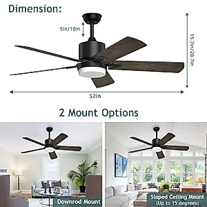 Obabala Ceiling Fans with Lights and Remote, Outdoor Black Fan with Lights for Patio Farmhouse Bedroom，52 Inch