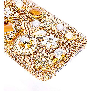 Threesee for Galaxy Note 10 Plus Bling Glitter Case,3D Cute Champagne Gold Diamond Women Girls Crystal Rhinestone Crown Handbag Bumper Clear Protective Phone Cover for Samsung Galaxy Note 10 Plus
