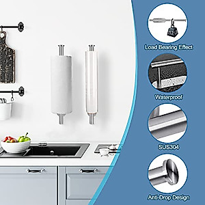 Elyum Paper Towel Holder Under Kitchen Cabinet Self Adhesive or Drilling, Spliceable Paper Towel Holder Wall Mount Sturdy and Durable Stainless Steel Towel Roll Rack for Bathroom(13 Inch, Silver)