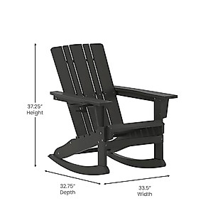 Flash Furniture Halifax Adirondack Rocking Chair with Cup Holder, Weather Resistant Poly Resin Adirondack Rocking Chair, Black