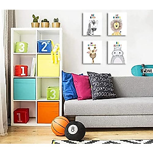 Quzenu Nursery Wall Decor Safari Animal Pictures Kids Inspirational Wall Art for Baby Room Decor Cute Animals Canvas Prints Jungle Room Decor