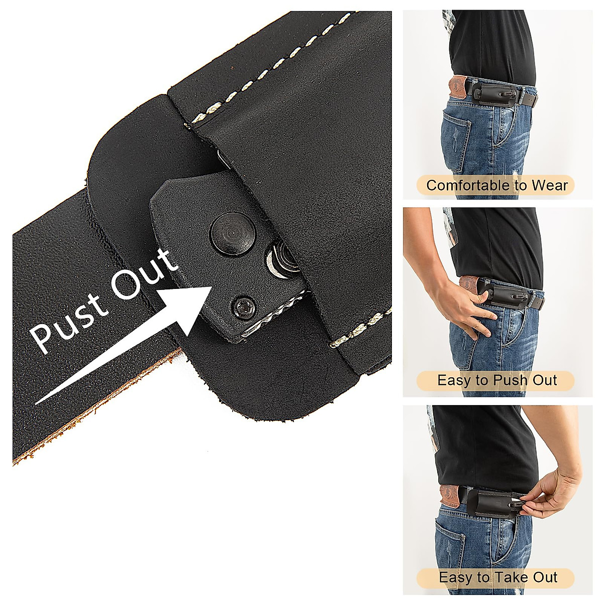 Knife Sheath,Leather Knife Sheath for Belt,Horizontal Carry Pocket Knife Holder,EDC Belt Organizer,Handmade Compact Draw Knife Holster,EDC Pocket Organizer,Sheath for Folding Knife (Black)