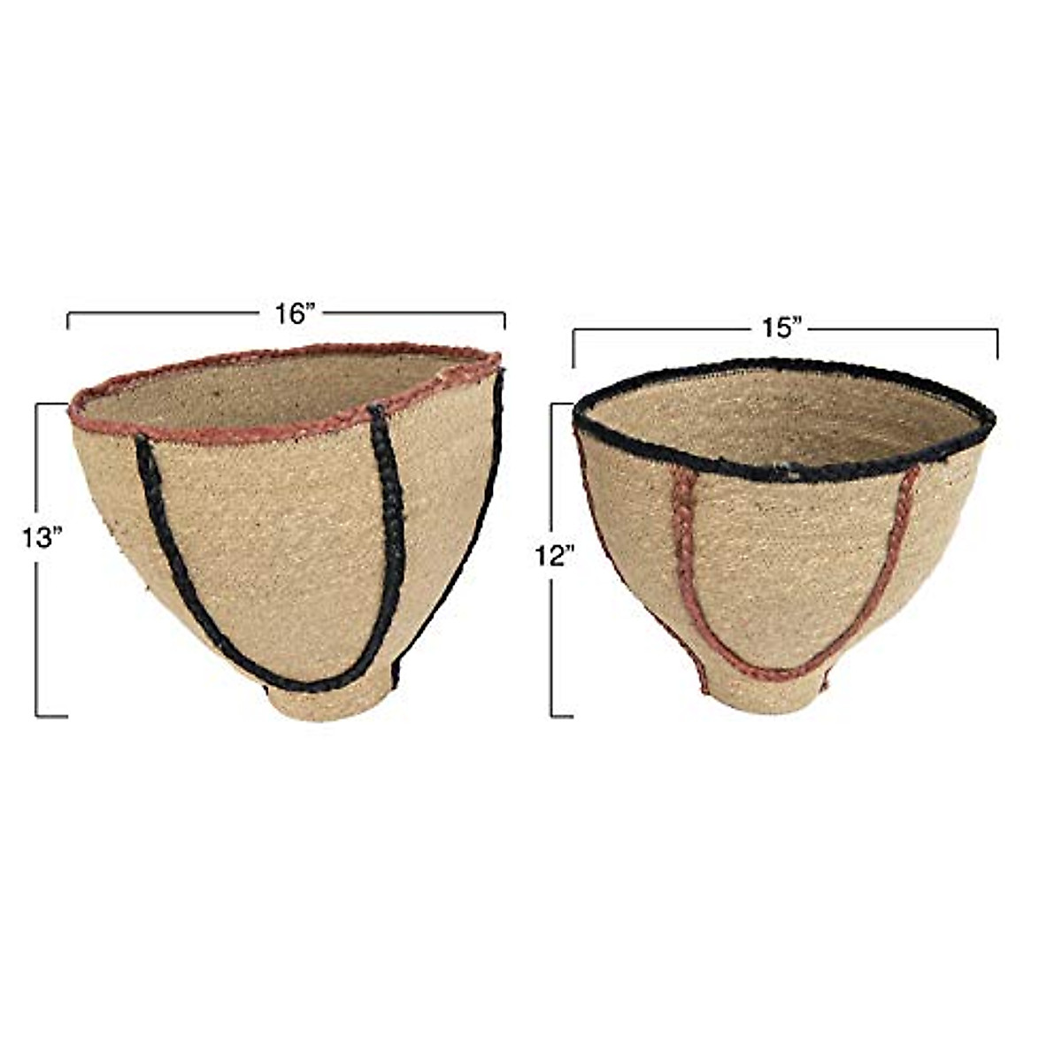 Creative Co-Op 15" & 16" Handwoven Natural Seagrass Jute Trim (Set of 2 Sizes) Baskets, Multicolor