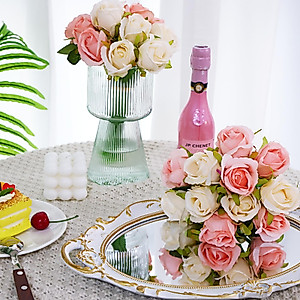 CEWOR 24 Heads Artificial Rose Flowers Bouquet Silk Flower Roses with Stems Home Bridal Wedding Party Festival Decor (2 Packs Champagne and Pink)