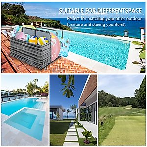 IDEALHOUSE Outdoor Storage, Patio Poolside Float Storage Basket,Double Layer Poolside Float Storage, Storage Box, PE Rattan Outdoor Pool Caddy with Rolling Wheels for Floaties,Beach-Sturdy,Grey